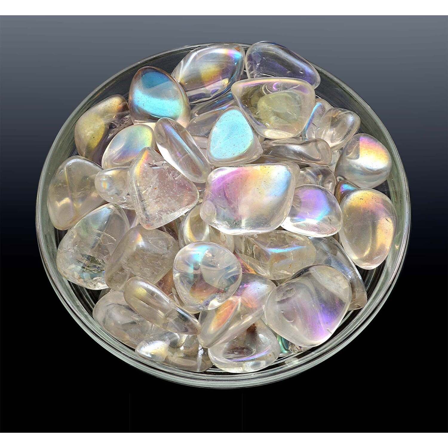 Pair of Clear Quartz Rainbow Aura Tumbled Stones – Bliss Crystals