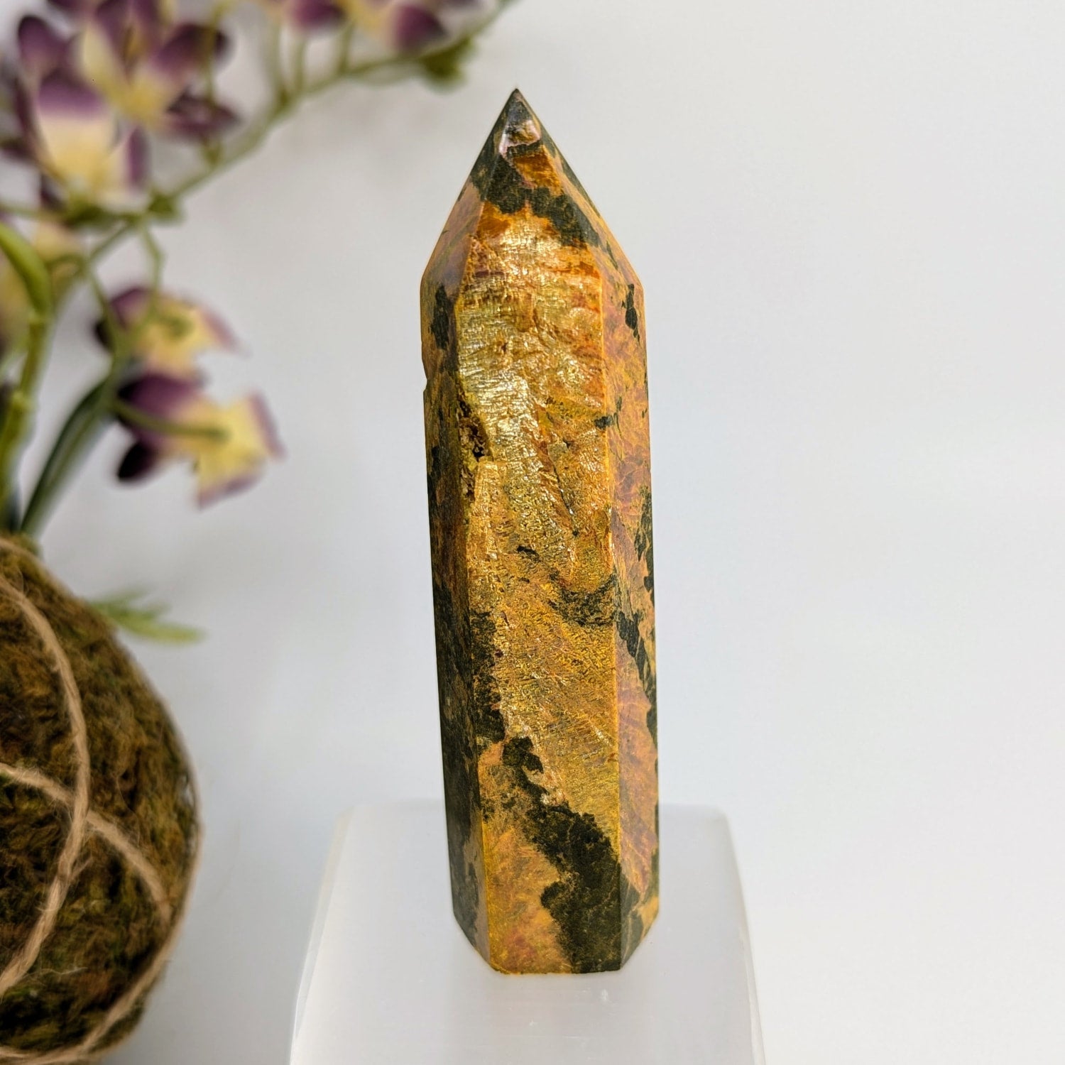 Realgar 3.5 Inch Polished Tower Gold and Green Crystal – Bliss Crystals