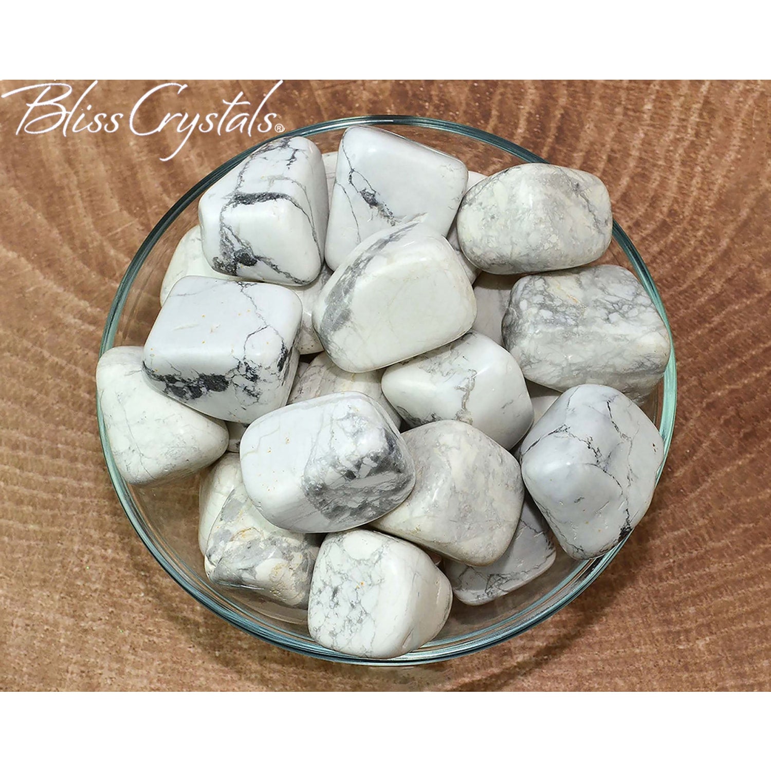 Xl White Howlite Natural Tumbled Stone with Grey Veins – Bliss Crystals