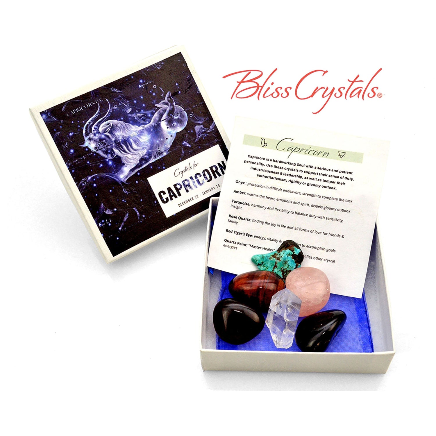 Capricorn Healing Crystals Gift Set with Box Bag Card – Bliss Crystals