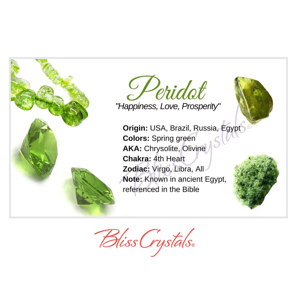 PERIDOT Crystal Information Card, Double sided #HC99 – Bliss Crystals